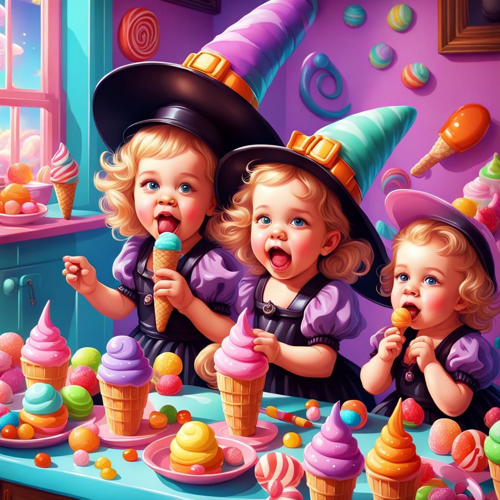 Very Happy Detailed Breathtaking Beautiful Stunning Baby Witches eating ...