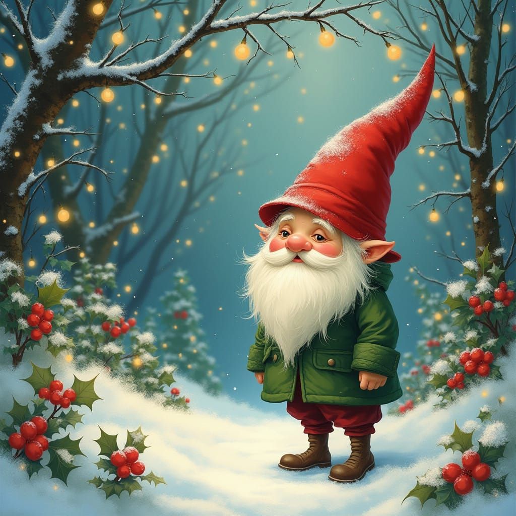 A Christmas Gnome - Enchanted Winter Gnome Scene