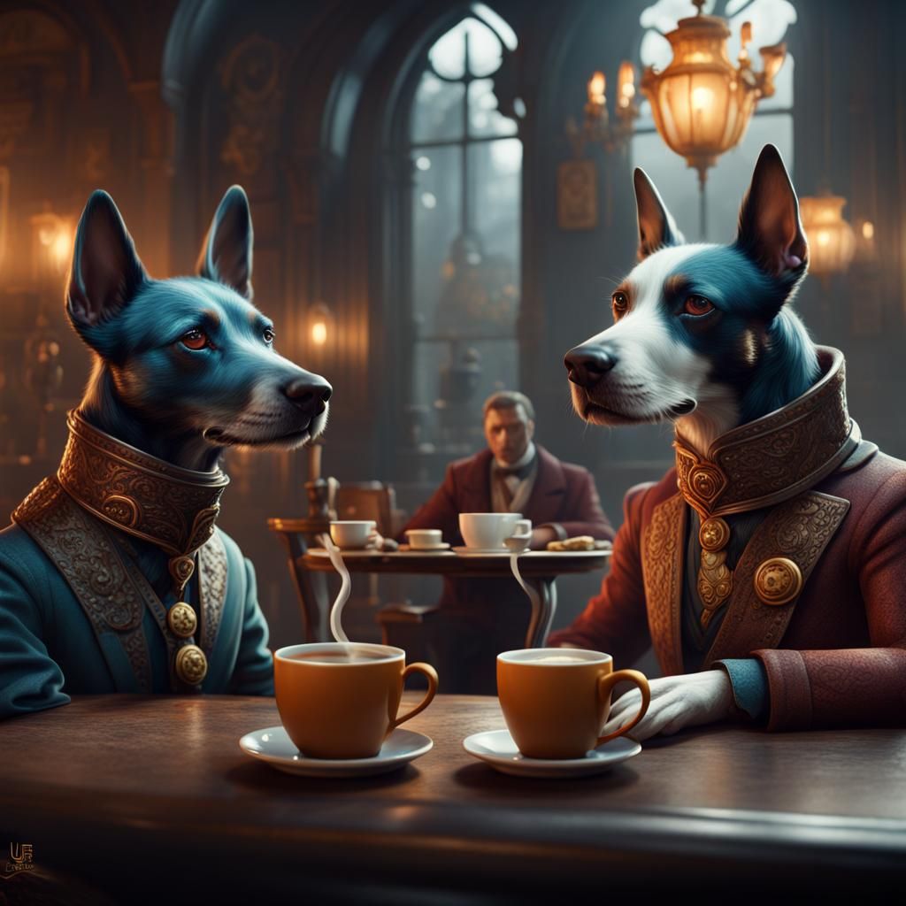 Dogs Having Coffee - AI Generated Artwork - NightCafe Creator