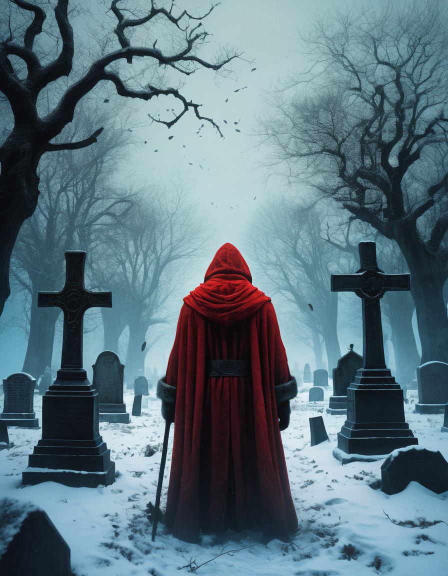 Dark Santa Claus in a Snowy Graveyard - AI Art