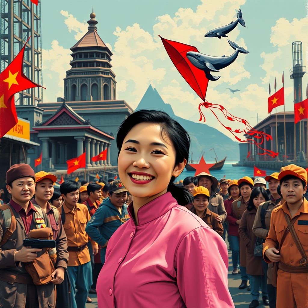 Joyful Freedom in a Vibrant Red Kite Scene, Inspir... - AI Art