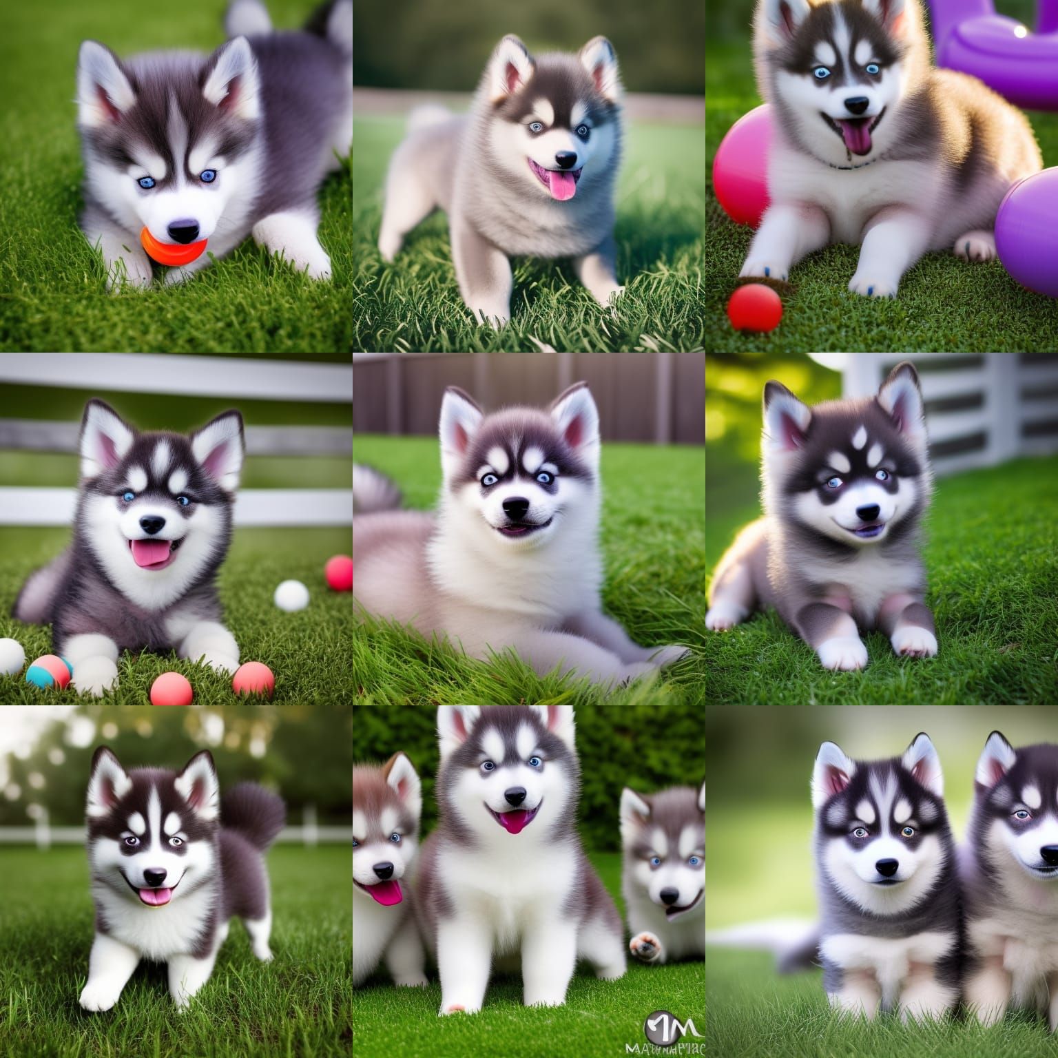 Hyper realistic ultra detailed fun loving pomsky puppies playing with ...