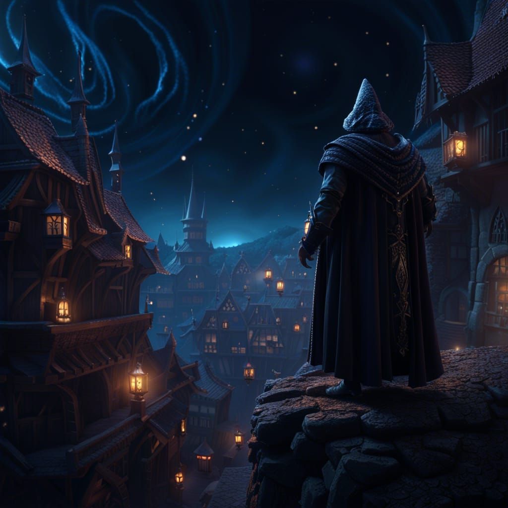 Wizard over Village - AI Generated Artwork - NightCafe Creator