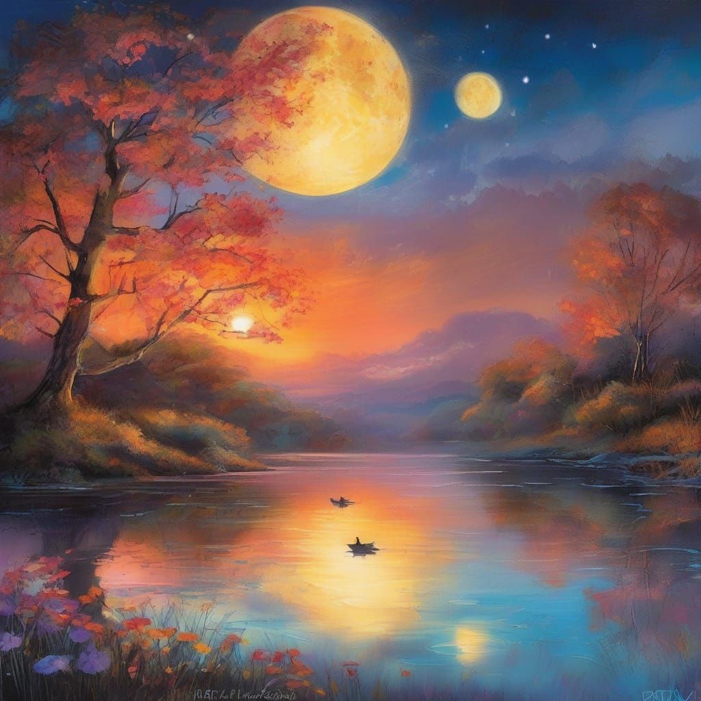 Huge golden moon, double exposure - Golden Moonlit Serenity ...