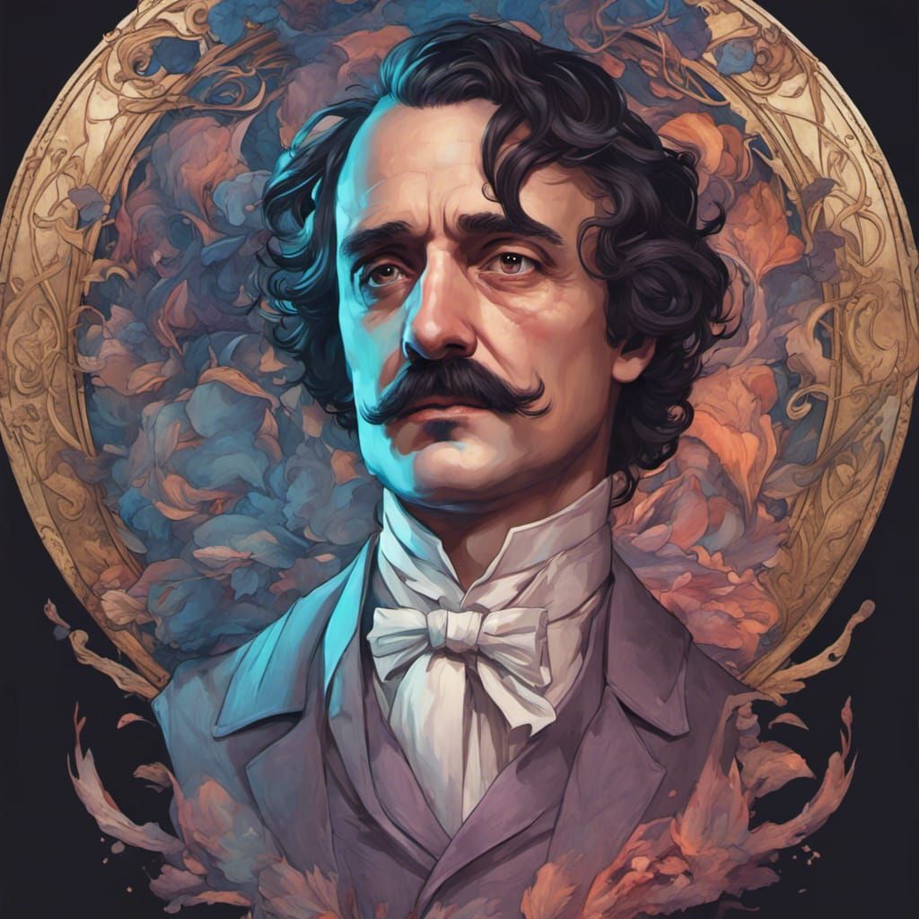 edgar allan poe romantic art nouveau head and shoulders portrait, 8k ...