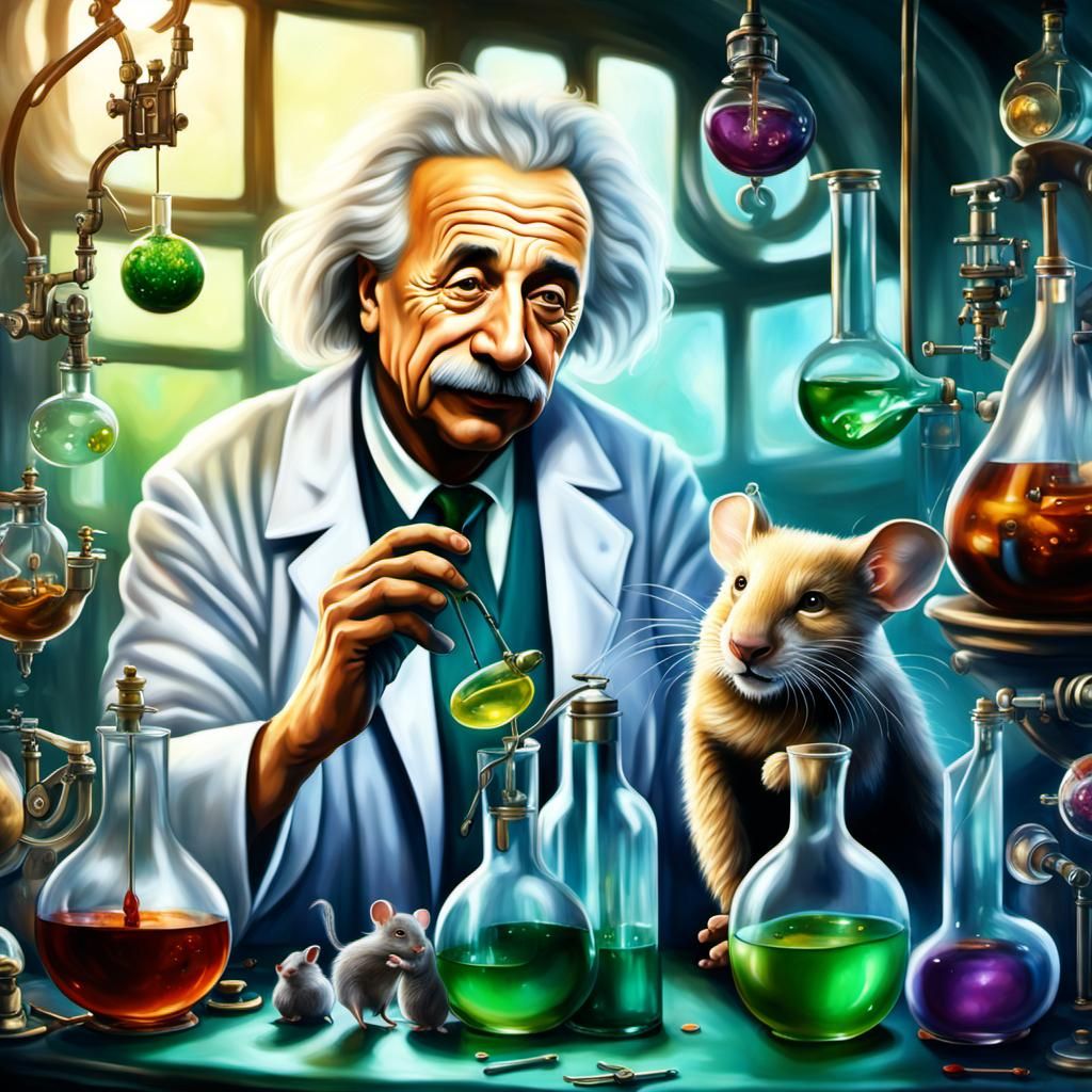 Science ( Albert Einstein with his mice) - AI Generated Artwork ...