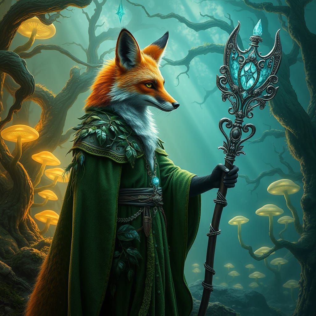 A Fox Druid with a staff - Mystical Fox Druid Confronts the ...