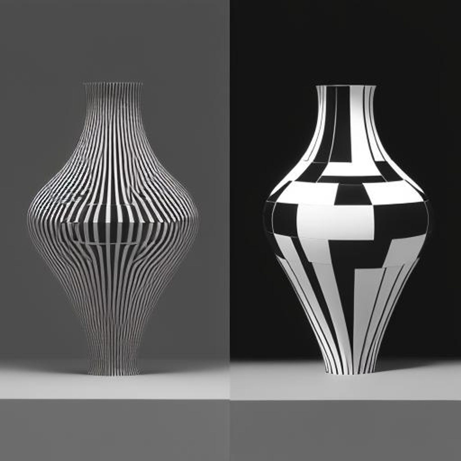 16k resolution, art by Victor Vasarely, Bridget Riley, Rubin’s vase, two perspectives, black and ...