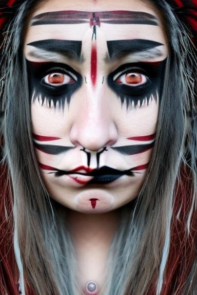 The face of an Emo Native American Woman wearing makeup to look like a ...