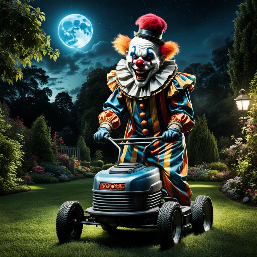 A scary lawnmower clown II - AI Generated Artwork - NightCafe Creator
