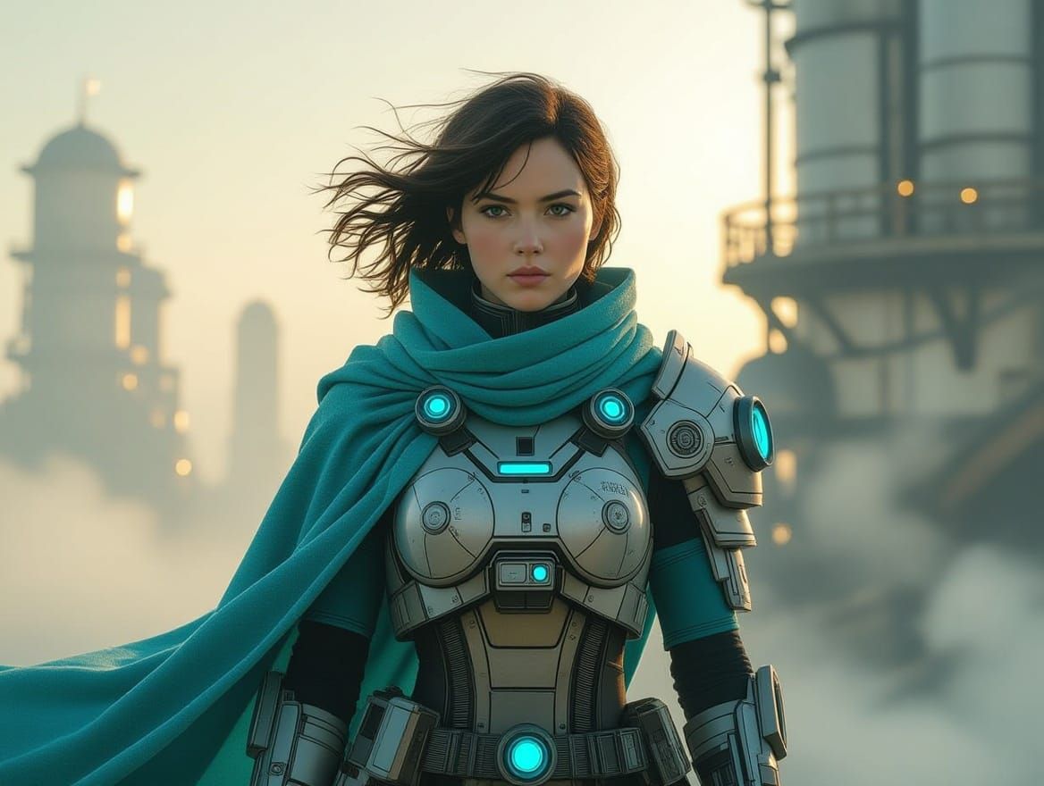 Mystical Hydropunk Warrior in Aquamarine and Blue - AI Art