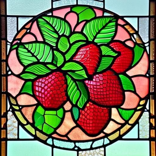 Strawberries, Stained Glass Window, - AI Generated Artwork - NightCafe ...