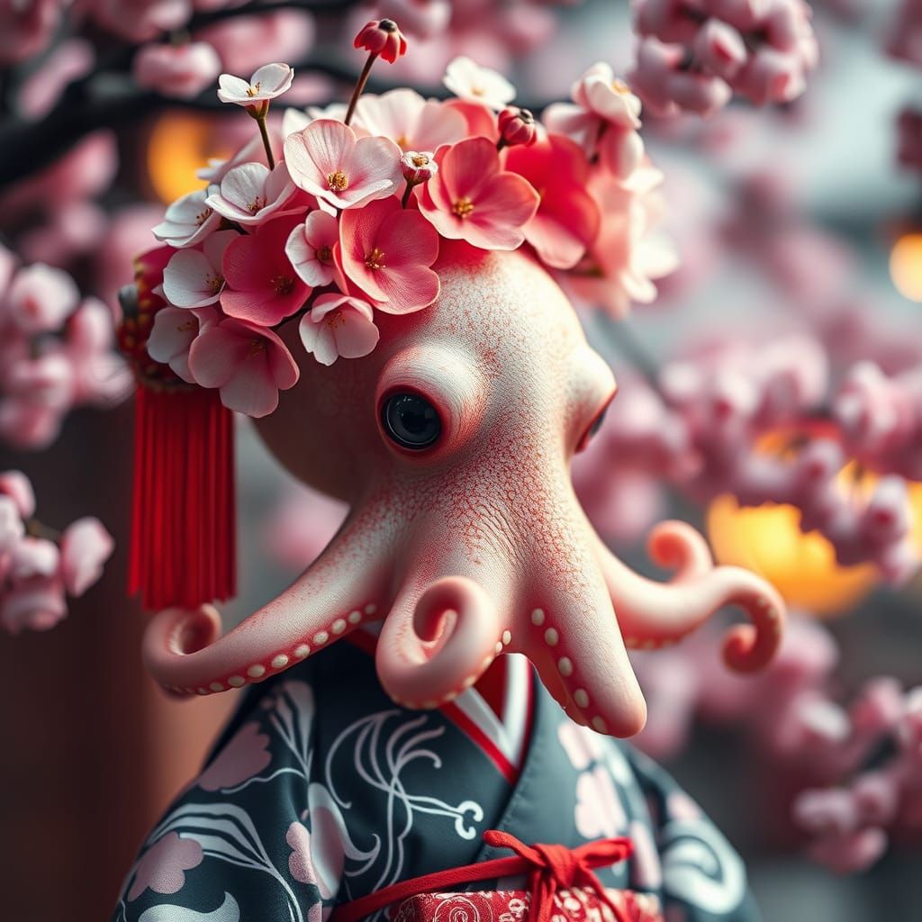 Octogeisha - Cyberpunk Cherry Blossom Geisha Octopus in 8K F...