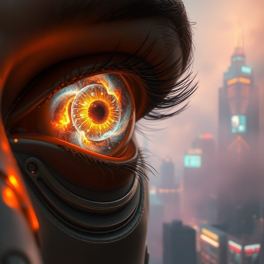 universe in eye - Cosmic Eye in Dystopian Cityscape