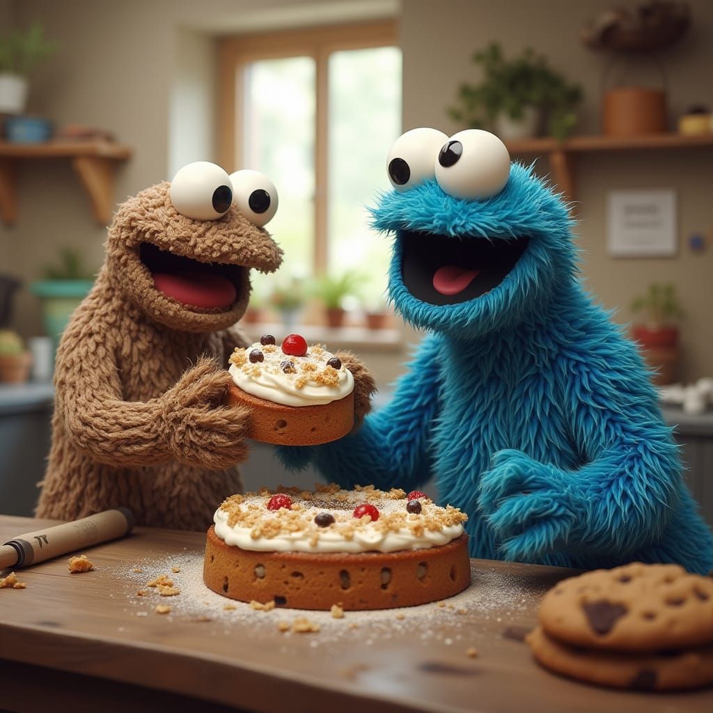 Monsters in a Whimsical Bakery Scene - AI Art