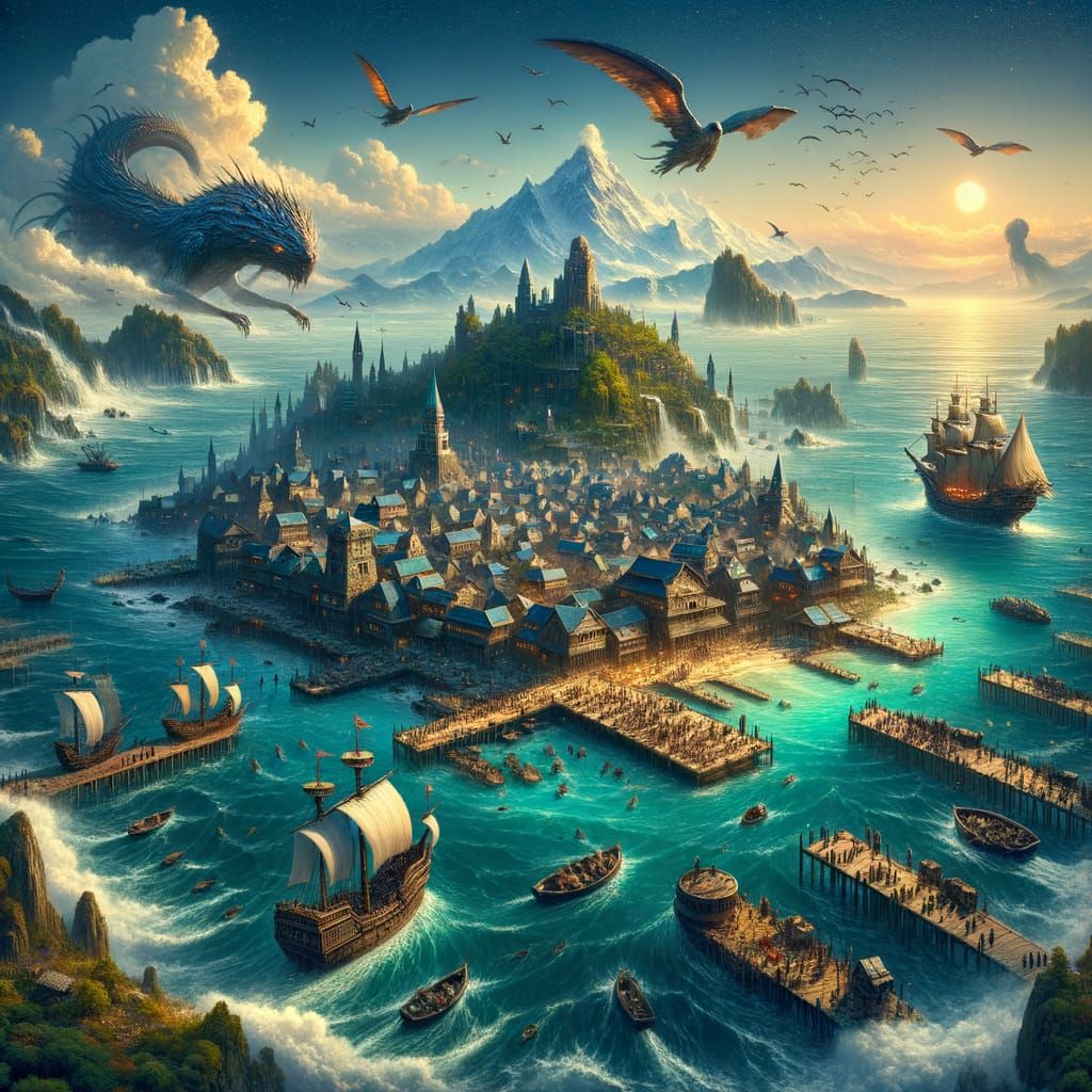Fantastical Medieval Oceanic Realm Expands Towards... - AI Art