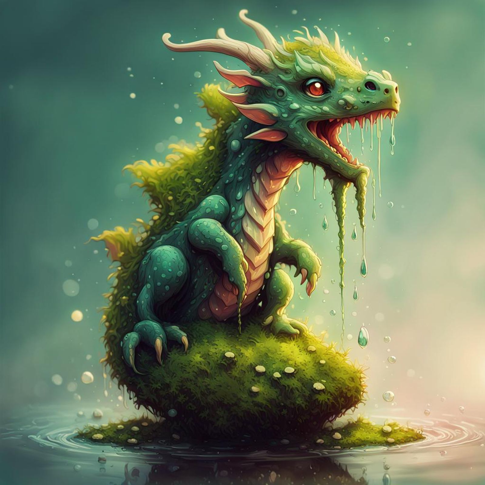 cute adorable moss dragon, water dripping - AI Generated Artwork ...