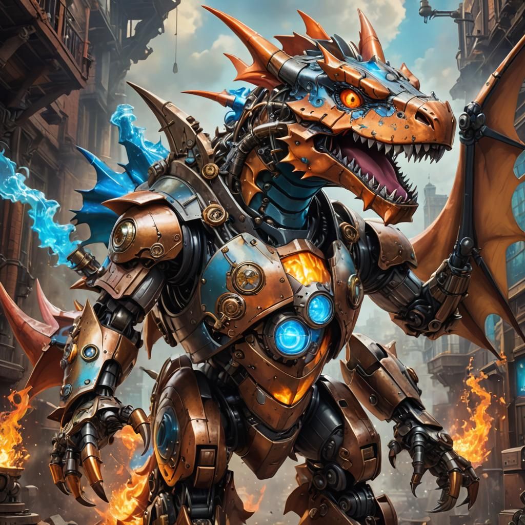 Steampunk Robot Charizard - AI Generated Artwork - NightCafe Creator