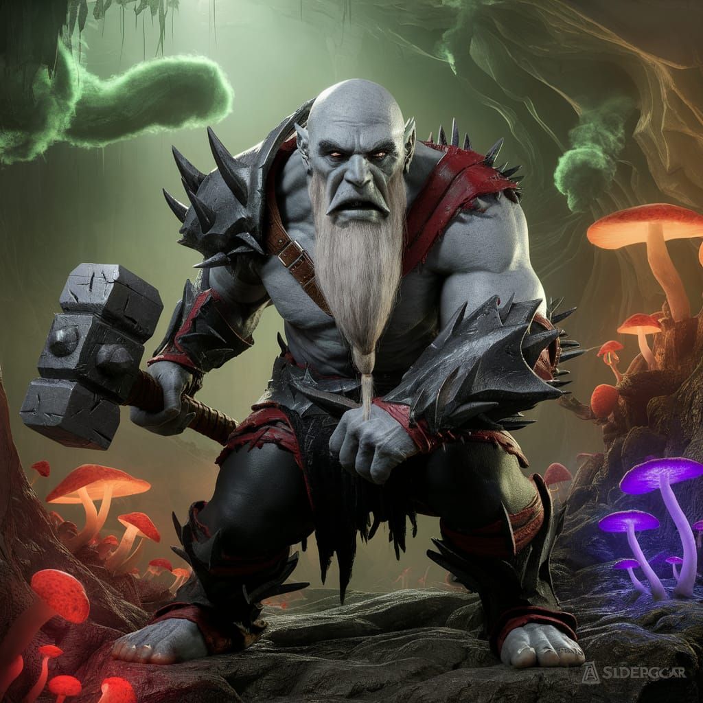 Male duergar, underdark dwarf, bald head, ash gray skin, black eyes ...