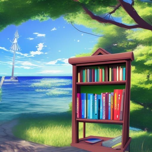 A beautiful mini library beside sea beach - AI Generated Artwork ...