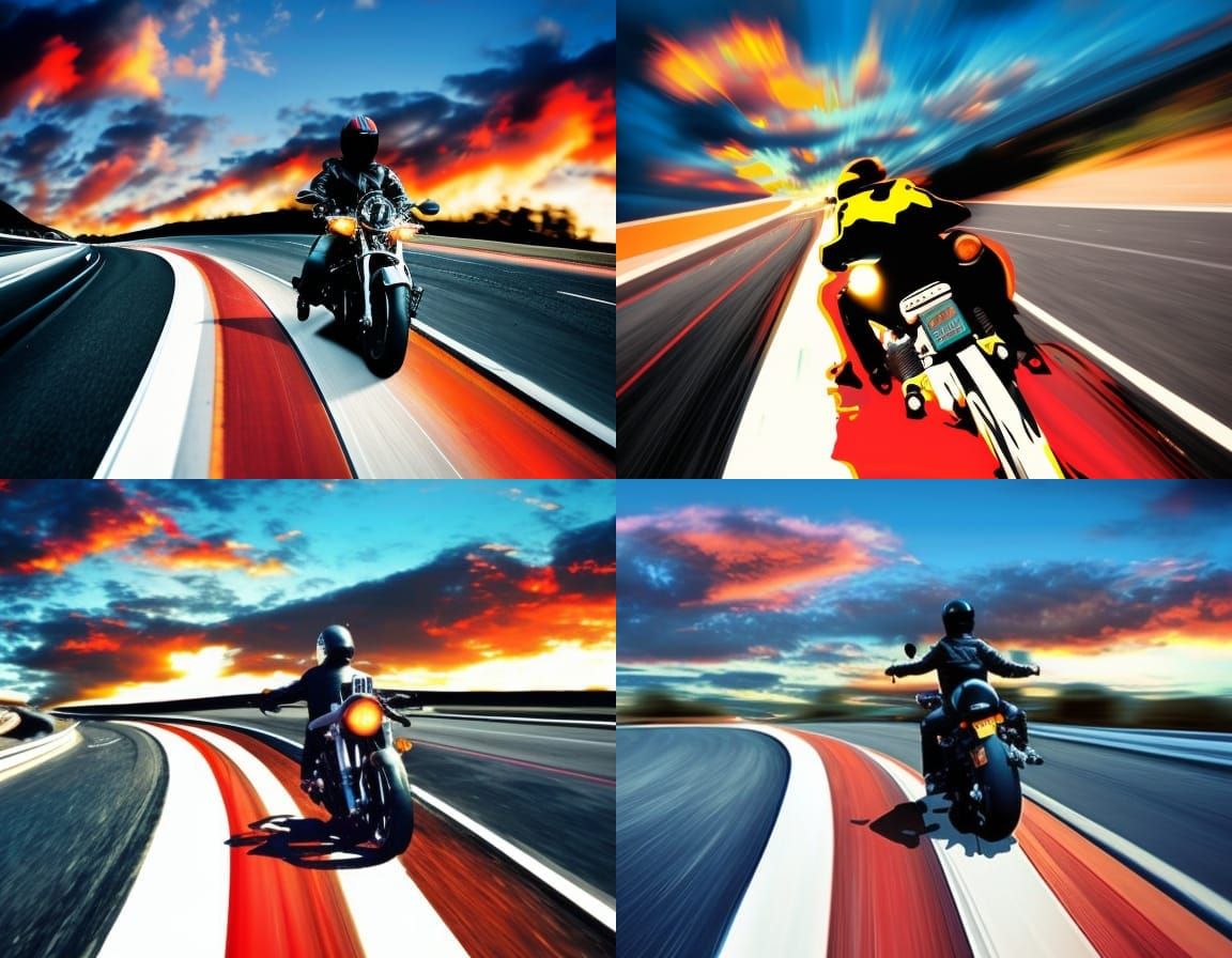 motorcycle and rider on freeway - AI Generated Artwork - NightCafe Creator