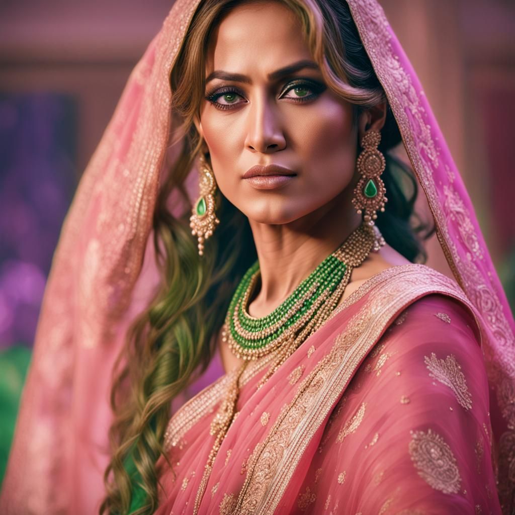 Jennifer Lopez dressed in pink saree. - AI Generated Artwork ...