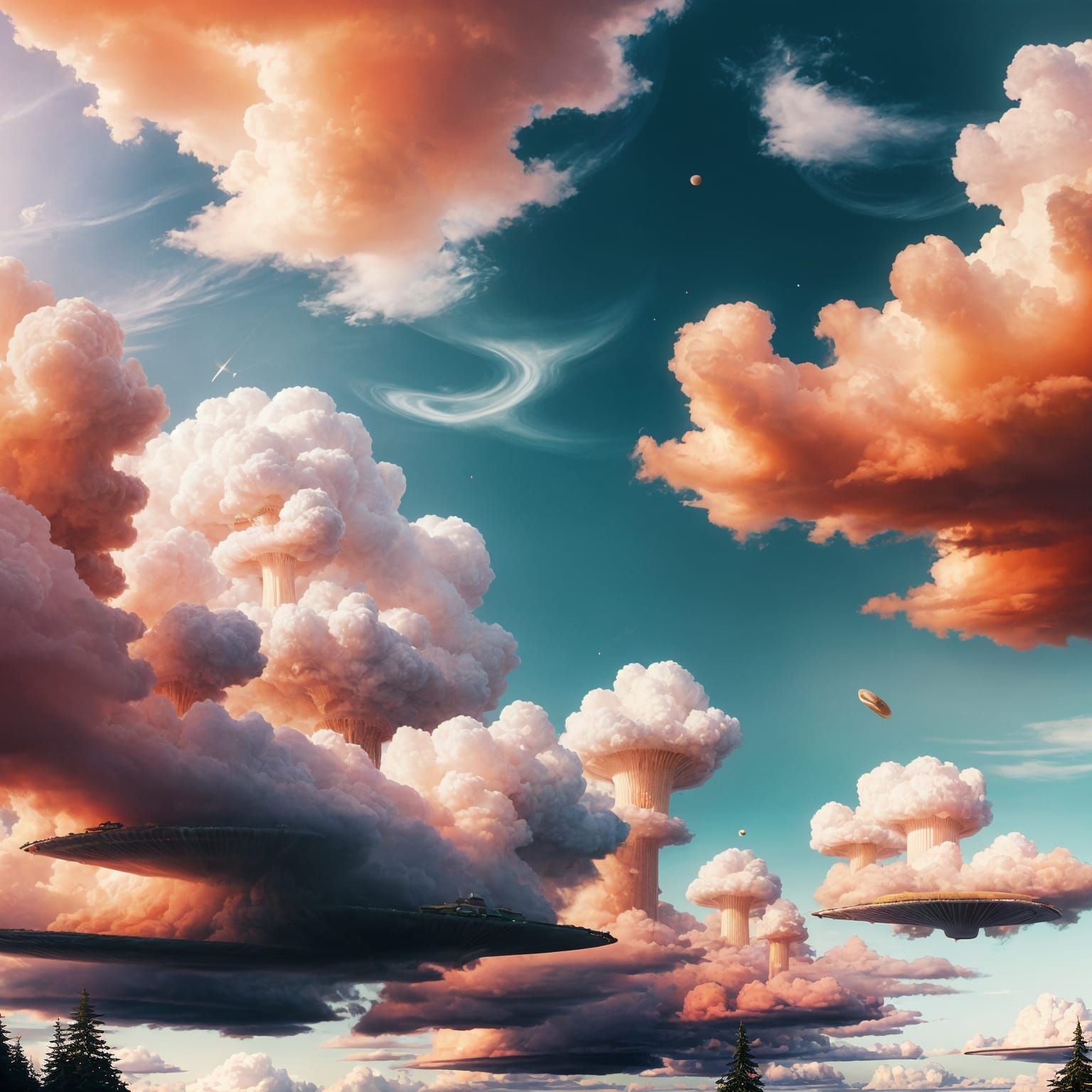 Vibrant Cloudscape with Cosmic Influences and Whim... - AI Art