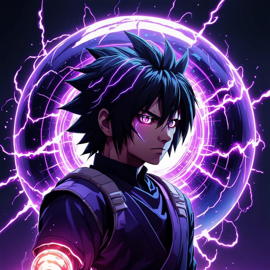 Sasuke Uchiha in Neon-Retro Synthwave Aura - AI Art