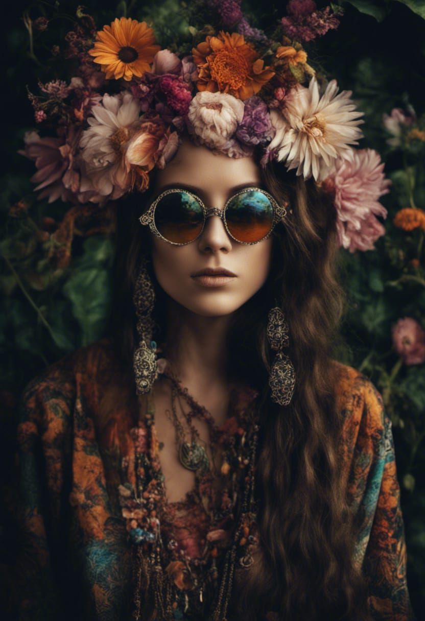 wild hippy beautiful woman, boho, gypsy, flower power, Epic cinematic ...