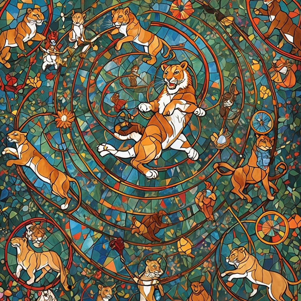 Stained-glass Carnival, Animal-Trainer Twirling Hoops FOR JUMPING ...