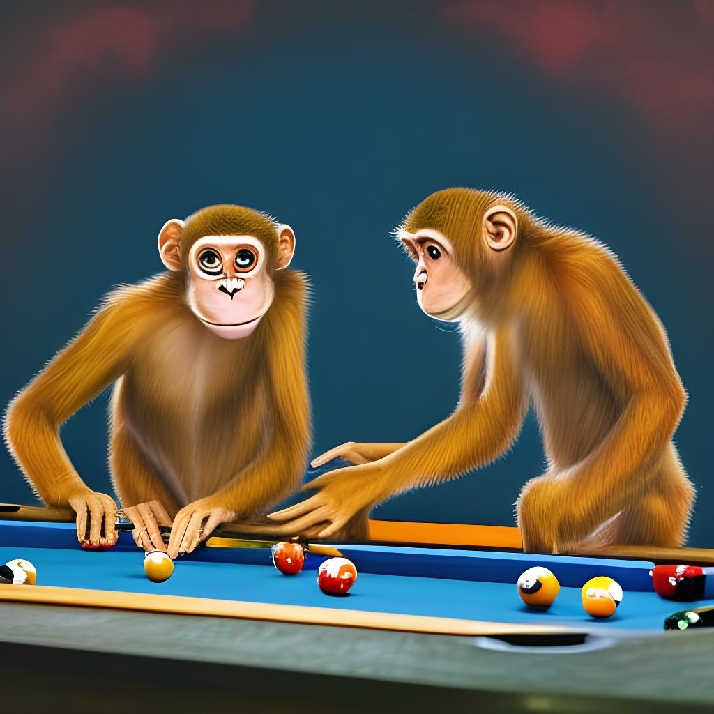 Realistic Anthropomorphic monkeys playing pool - AI Generated Artwork ...
