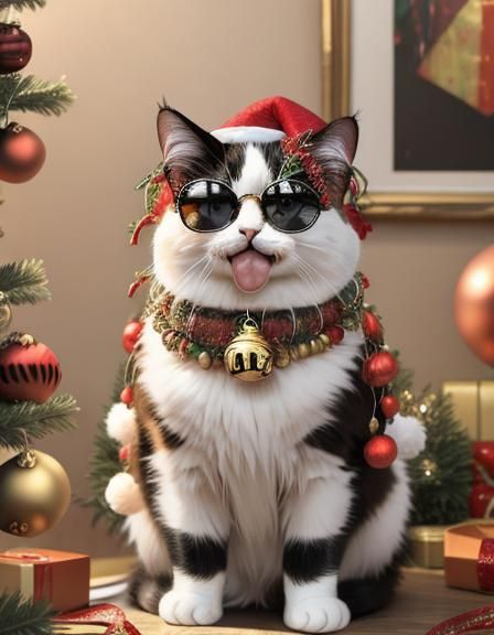 Christmas Cat Celebrating the Holiday - AI Generated Artwork ...
