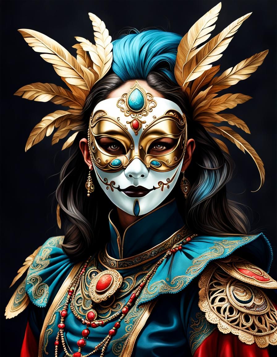 Portray characters adorned with elaborate masks, - AI Generated Artwork ...