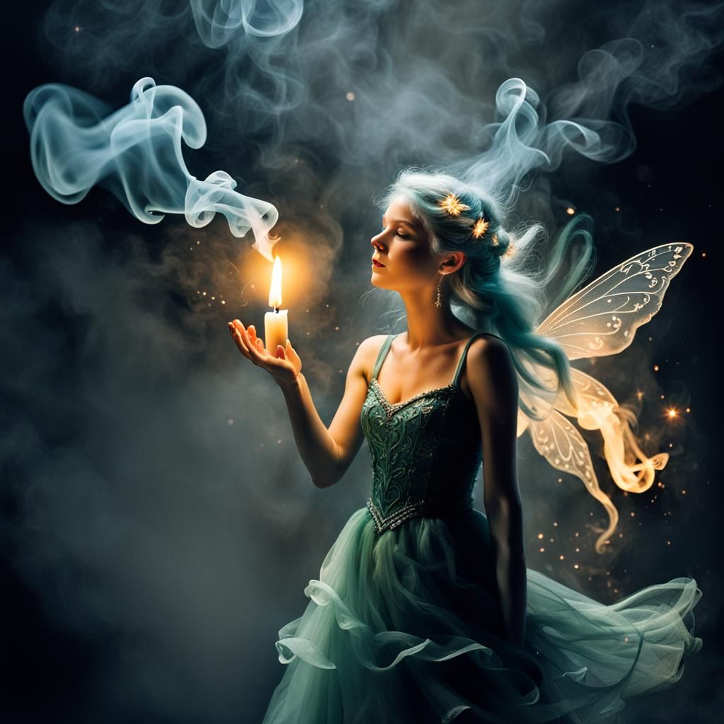 Candle light fairy dissolves into smoke - AI Generated Artwork ...
