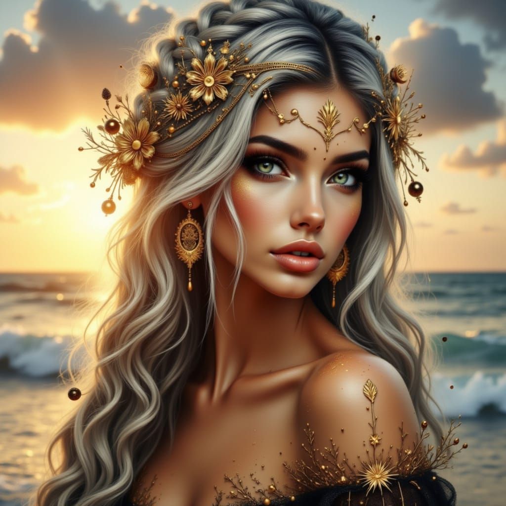 Ethereal Queen in Ancient Gold and Silver - AI Art