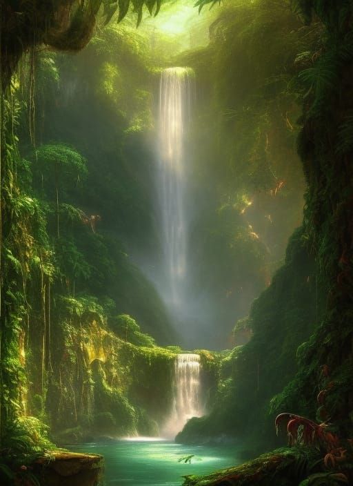 Waterfall - AI Generated Artwork - NightCafe Creator