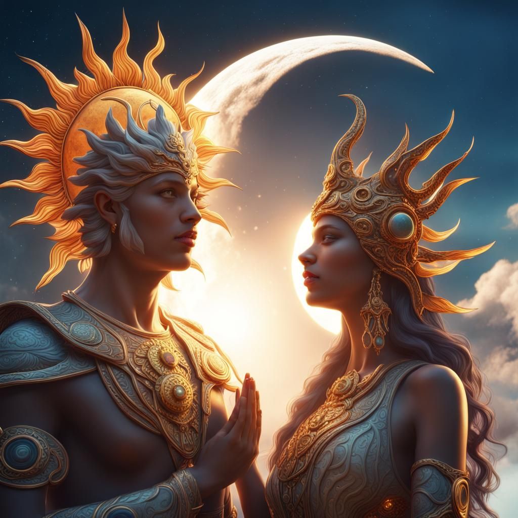 Sun God and Moon Goddess talking - AI Generated Artwork - NightCafe Creator