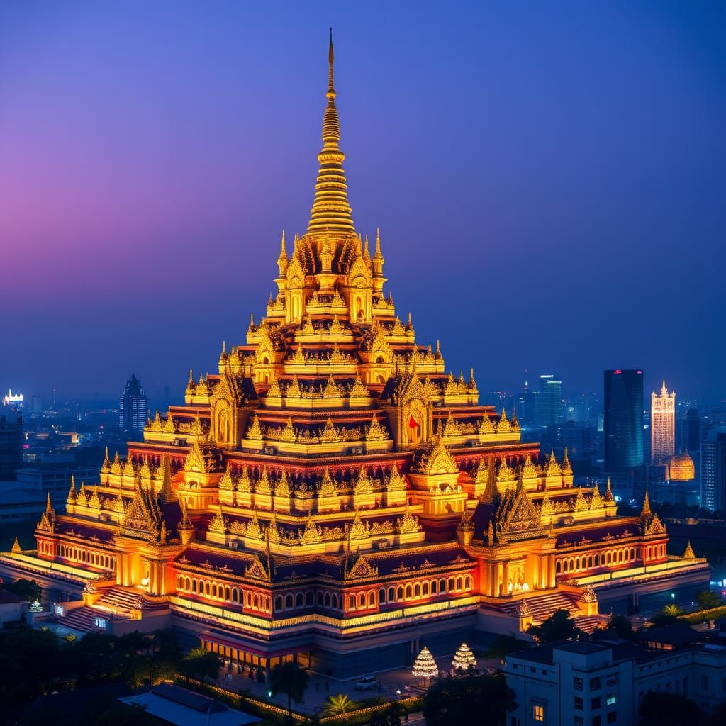 Majestic Thai Pyramid Palace in Golden Splendor - AI Art