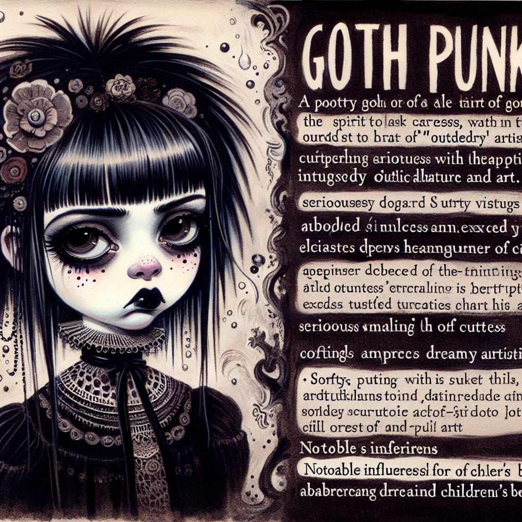 A pouty goth punk girl in art brut style, art by Greg Simkins, Shaun ...