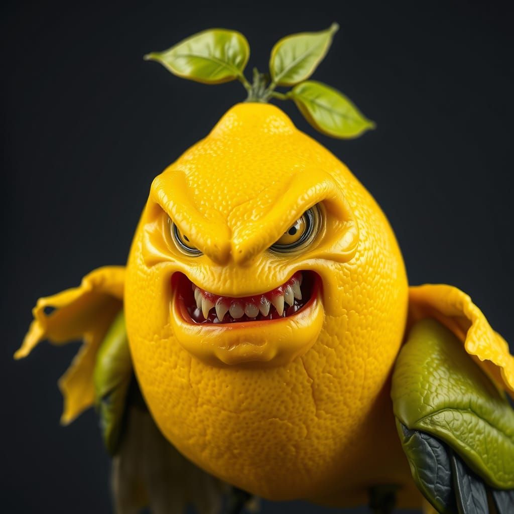 Pixar-Inspired Angry Lemon Raven - AI Art