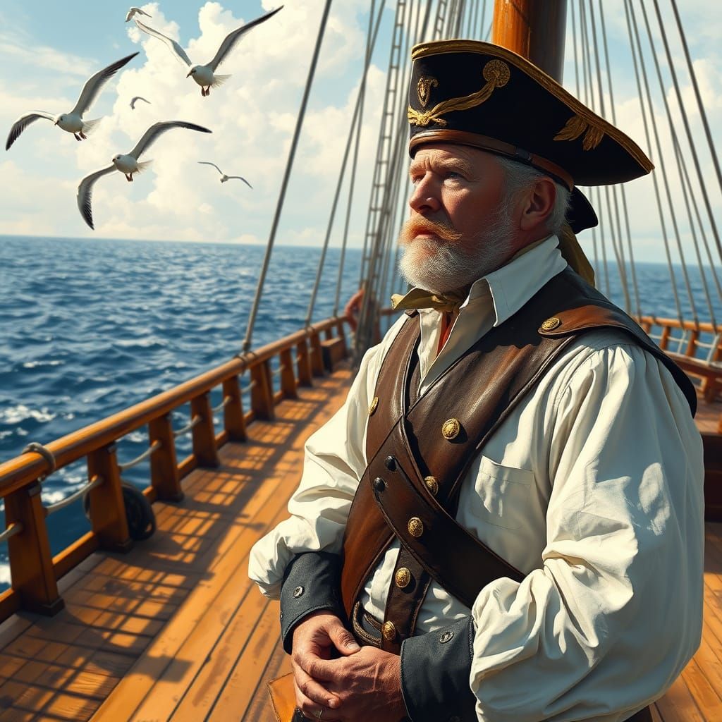 Captain in deck - Captain Stands Proud on Majestic Sailing ...