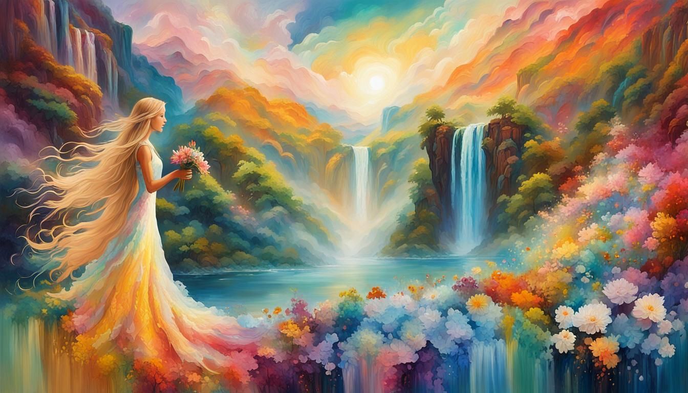 alejibre art+encausting art+ fractals art+A lush valley bathed by ...