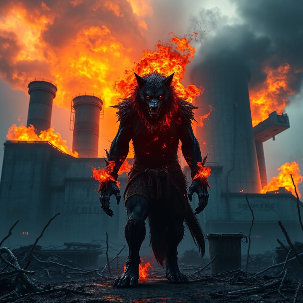 Surreal Post-Apocalyptic Hero in Hellfire Aura, De... - AI Art