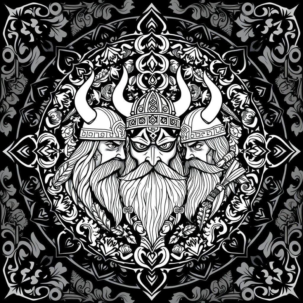 Viking Mandala in Ornate Black Border