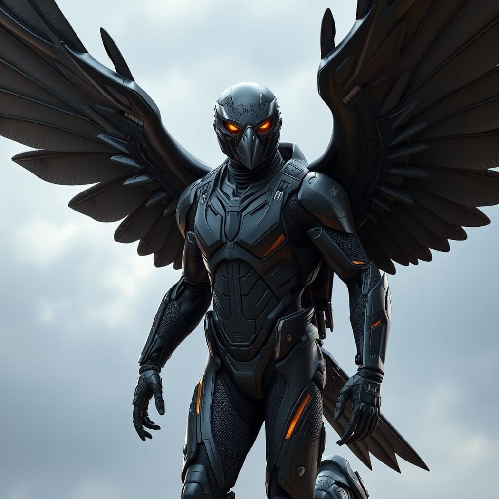 Sleek Aerial Predator in High-Tech Exosuit Takes t... - AI Art