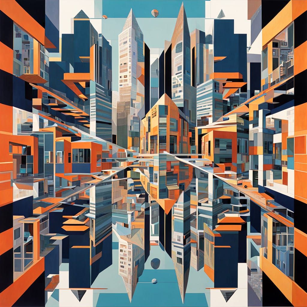 Symmetrical Cityscape with Intricate Pi Patterns - AI Art