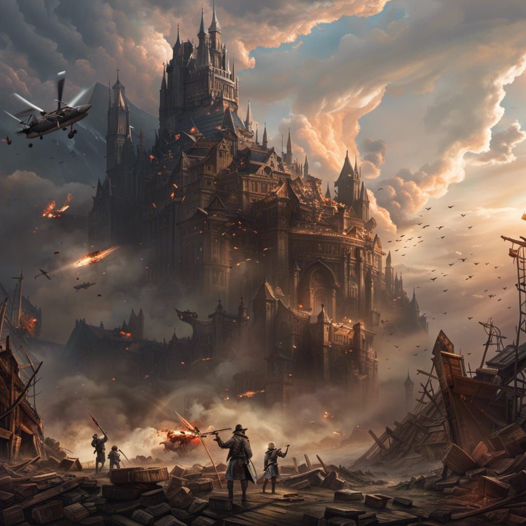 bloody battlefield, terrible magical weather above in the skies ...