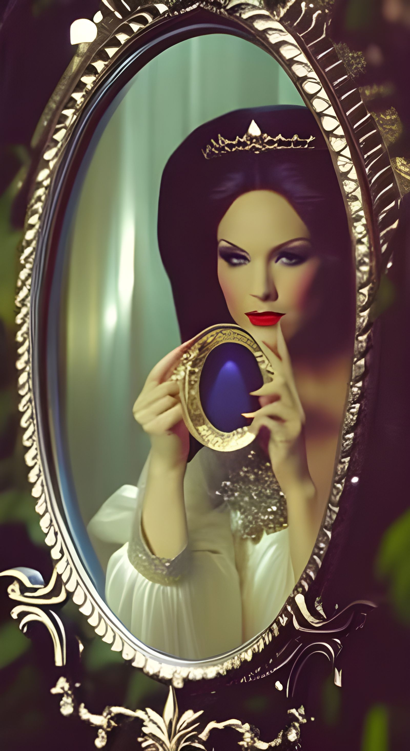"Mirror mirror on the wall..." , Beautiful Evil queen reflected in the ...