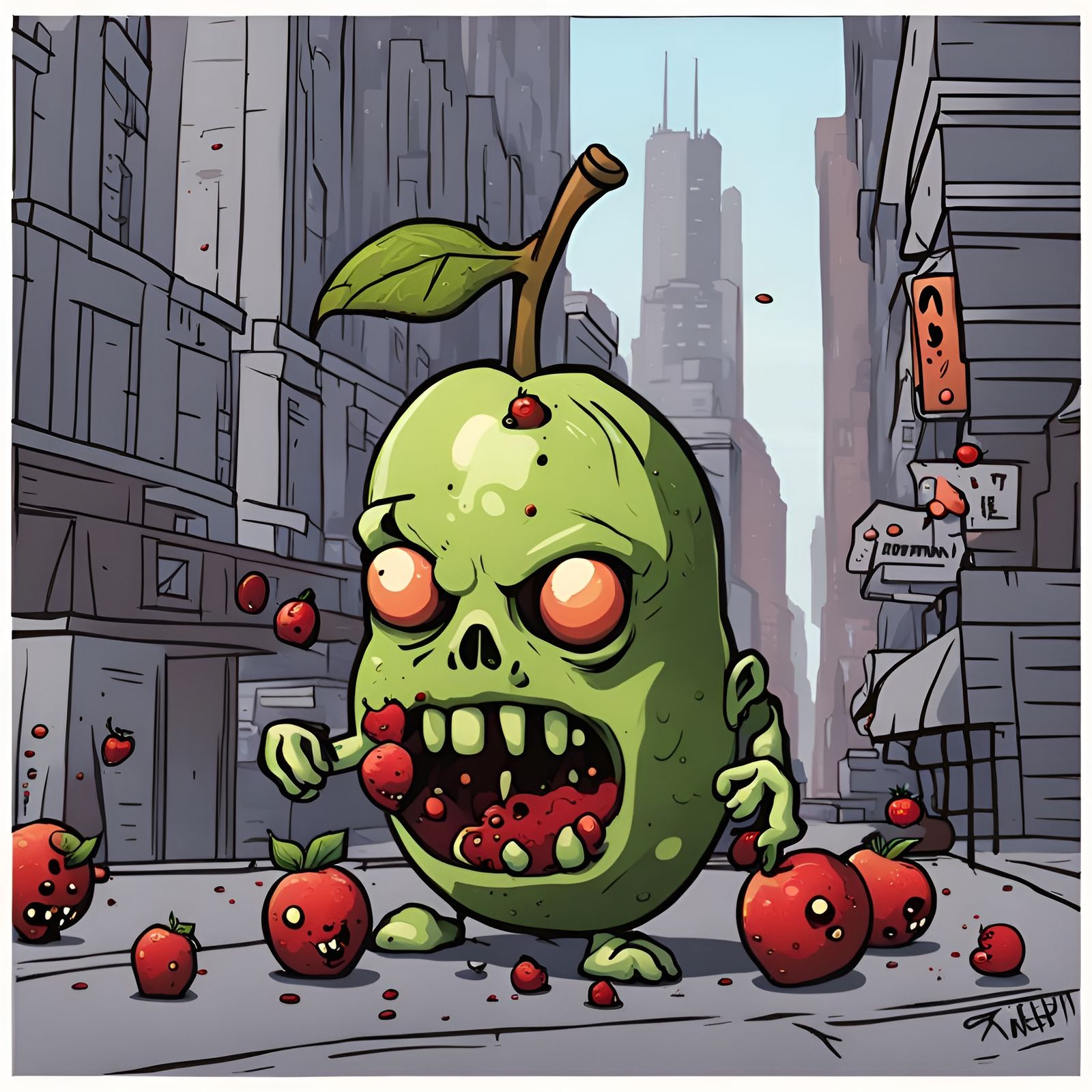 Zombie Fruit Invading the City - AI Generated Artwork - NightCafe Creator