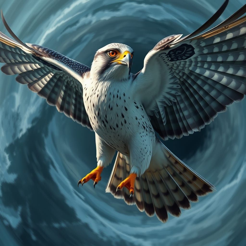 A Majestic Peregrine Falcon its wings spread wide in mid-air